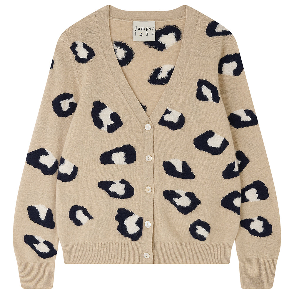 Jumper 1234 Cashmere Leopard Cardigan in Camel