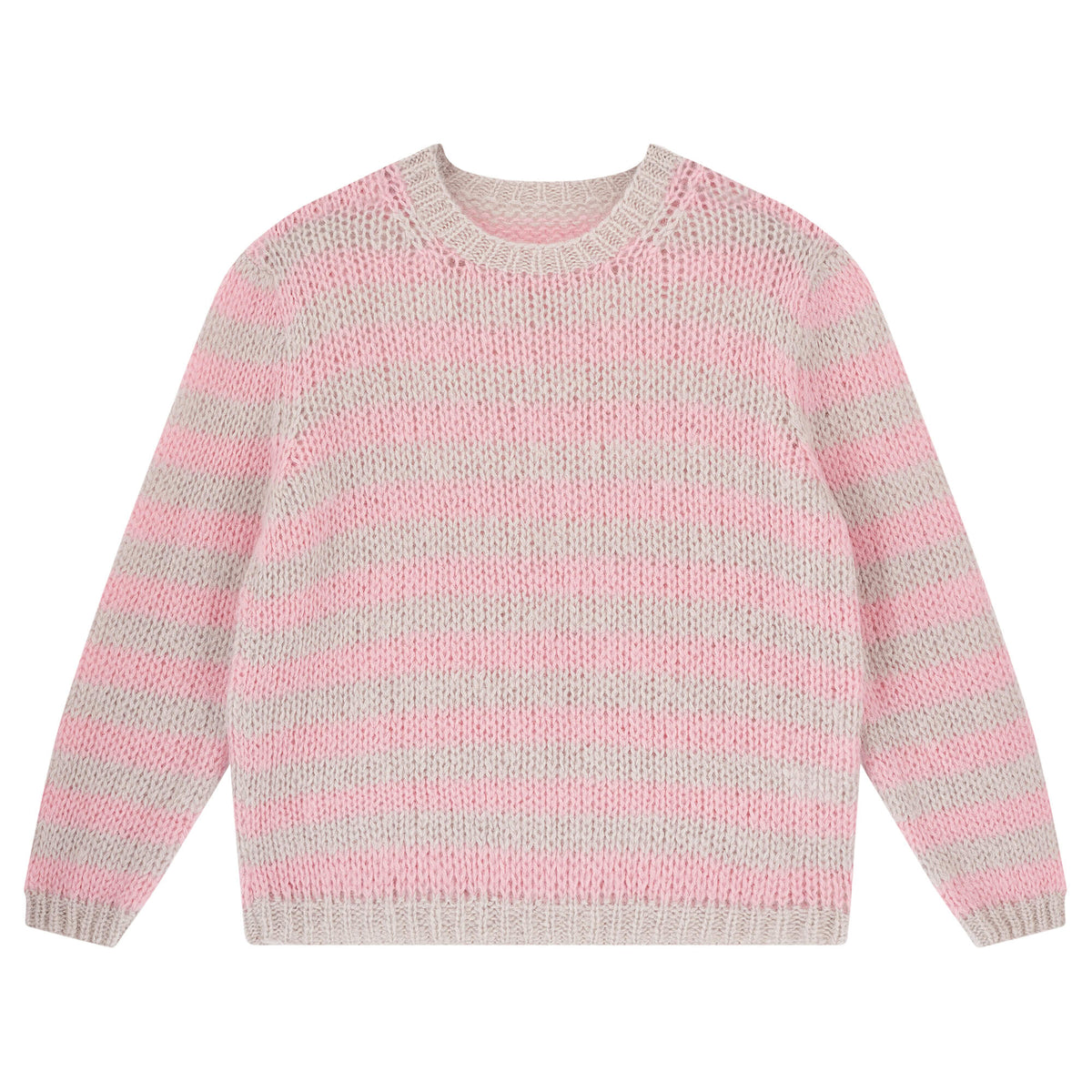 Jumper 1234 Hand Knit Stripe Crew in Oyster and Pink