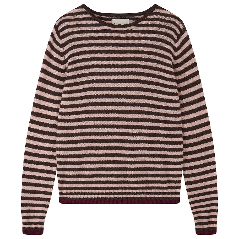 Cashmere Tipped Little Stripe Crew Brown Pink & Burgundy | Jumper 1234