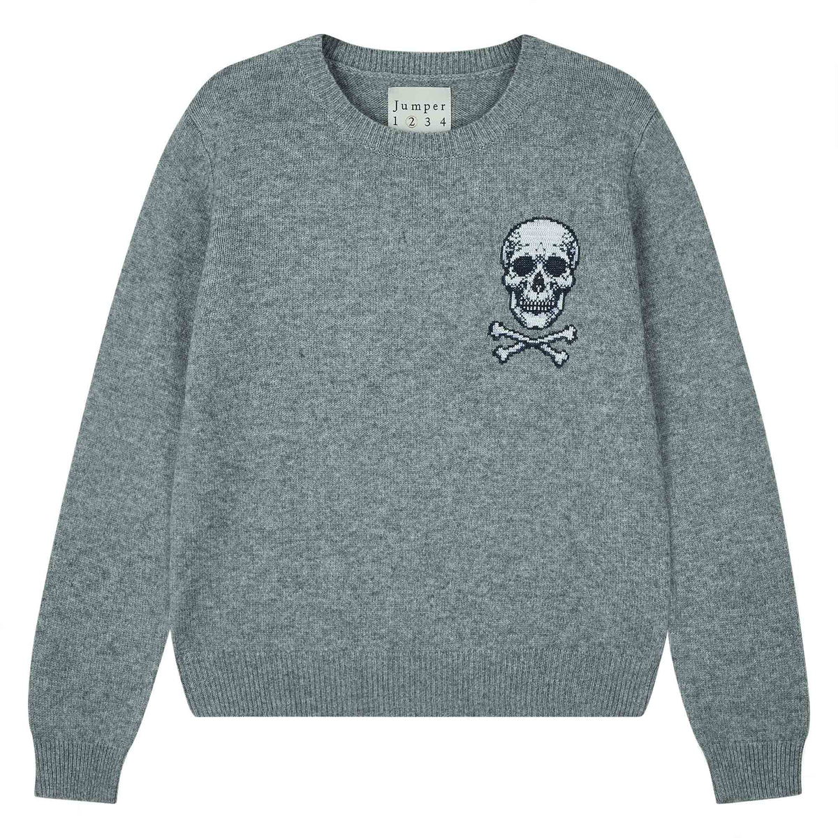 Jumper 1234 Cashmere Wool Skull Patch Crew in Mid Grey